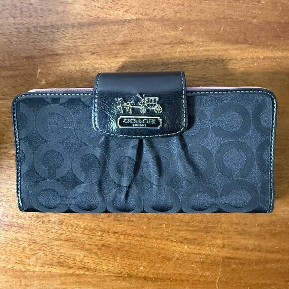 Coach | Bags | Coach Madison Horse Coach Black Wallet With Lilacpink ...